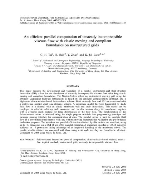 pdf an efficient parallel computation of unsteady incompressible viscous flow with elastic