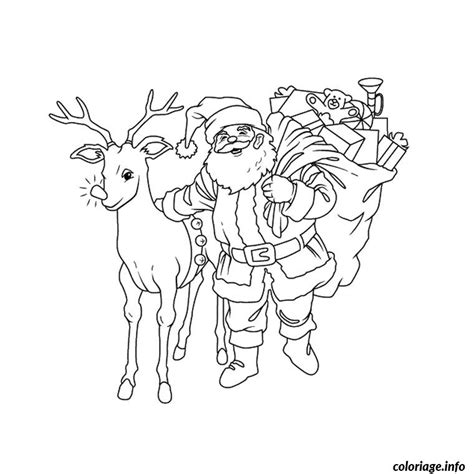 Coloriage Pere Noel Avec Ses Rennes Dessin Noel Imprimer