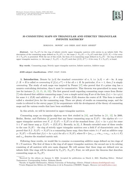 pdf m commuting maps on triangular and strictly triangular infinite matrices