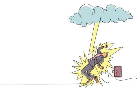 Empresario De Dibujo De Una Sola L Nea Continua Golpeado Por Un Rayo O