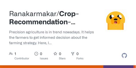 GitHub Ranakarmakar Crop Recommendation System Precision Agriculture