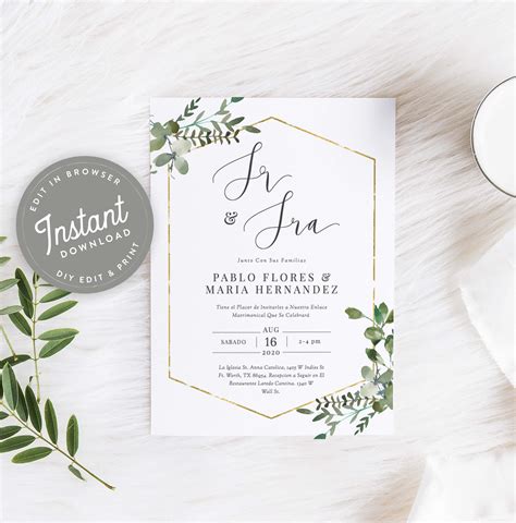 Invitaciones De Boda Espanol Invitaciones De Boda Template Etsy Espa A