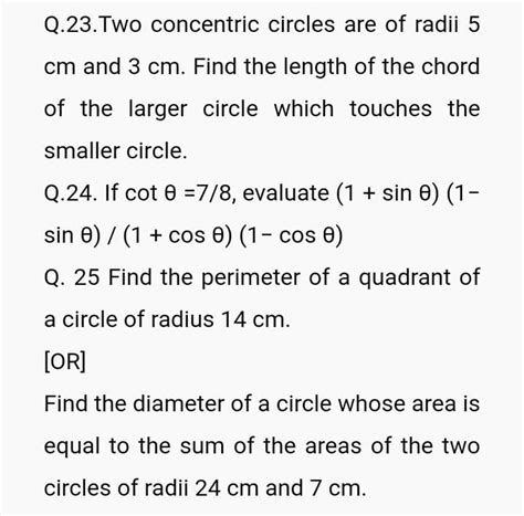 Q 23 Two Concentric Circles Are Of Radii 5 Cm And 3 Cm Find The Length O
