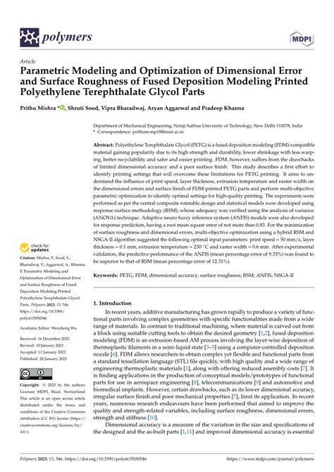 pdf parametric modeling and optimization of dimensional error and surface roughness of fused