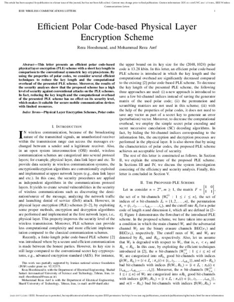 pdf efficient polar code based physical layer encryption scheme ahmad reza hooshmand