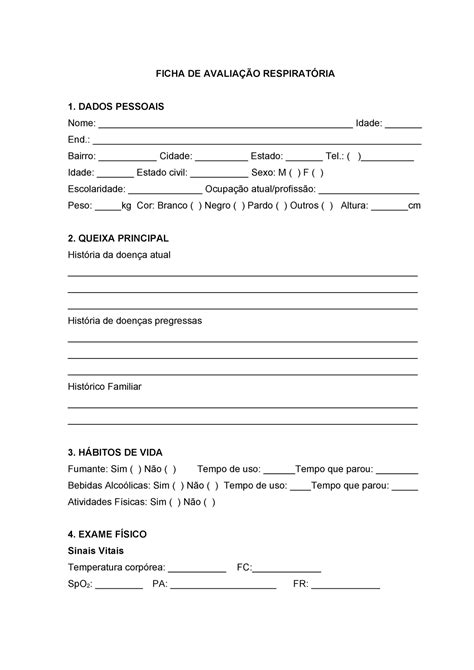 Ficha de avaliação Respiratoria FICHA DE AVALIAÇÃO RESPIRATÓRIA 1