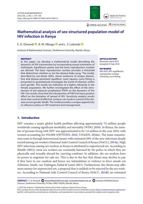 [pdf] mathematical analysis of sex structured population model of hiv infection in kenya