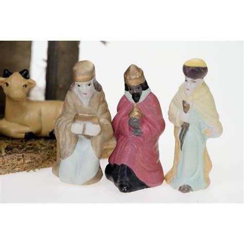 BOŻE NARODZENIE STAJENKA SZOPKA Z 9 CERAMICZNYMI FIGURAMI Retro bibelot