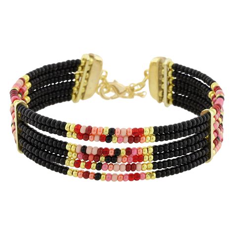 Pulsera de Chaquiras Negras y Rojas Tetera Joyería