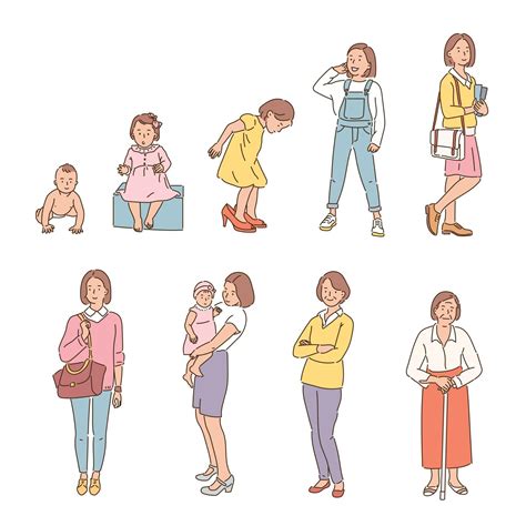 Stages Of Growth In Women By Age Hand Drawn Style Vector Design