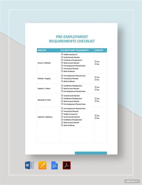 Printable Employment Checklist Template