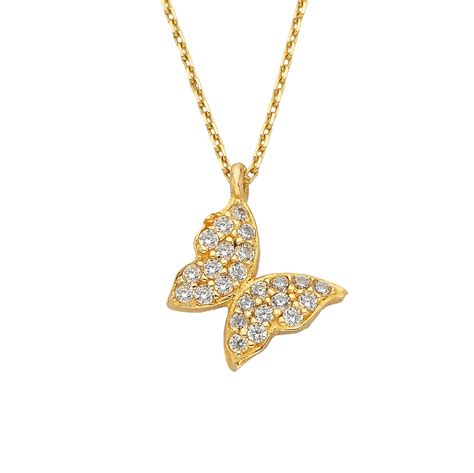 Butterfly Necklace Gold 14K Real Solid Gold Butterfly Dainty Etsy