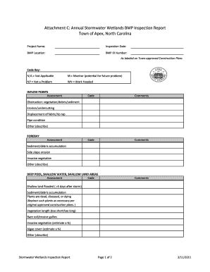 Fillable Online Apexnc Attachment C Annual Stormwater Wetlands BMP