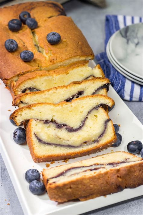 Blueberry Cream Cheese Pound Cake With A Swirl Of Blueberry Sauce