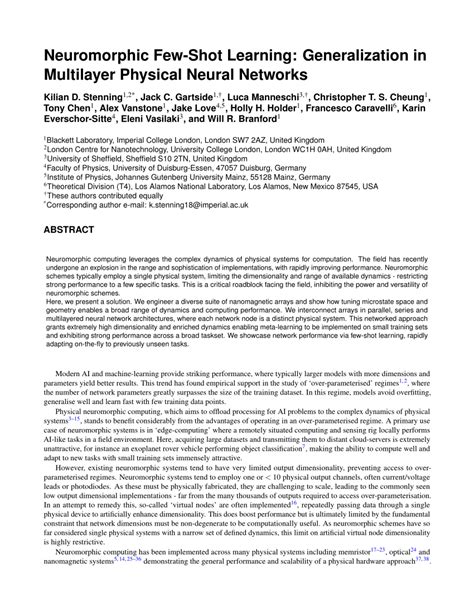 pdf neuromorphic few shot learning generalization in multilayer physical neural networks