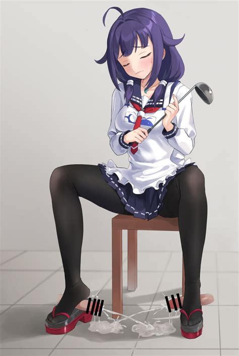 Rule 34 Absurdres Ahoge Apron Black Pantyhose Blush Censored Chuck Harfmoondark Closed Eyes