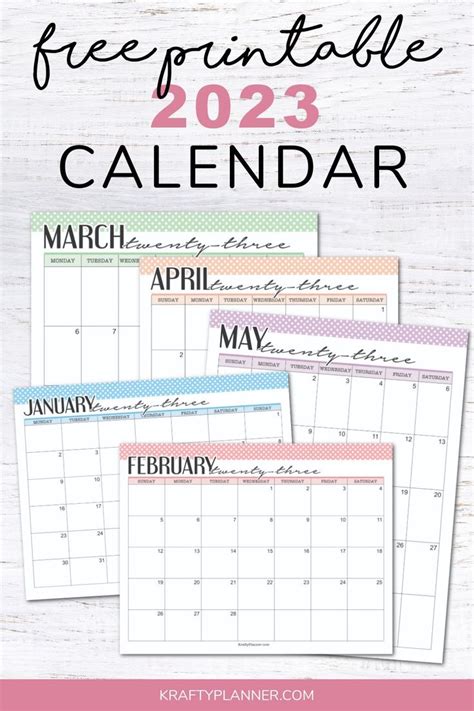 Free Printable 2023 Calendars Color Krafty Planner Free Printable