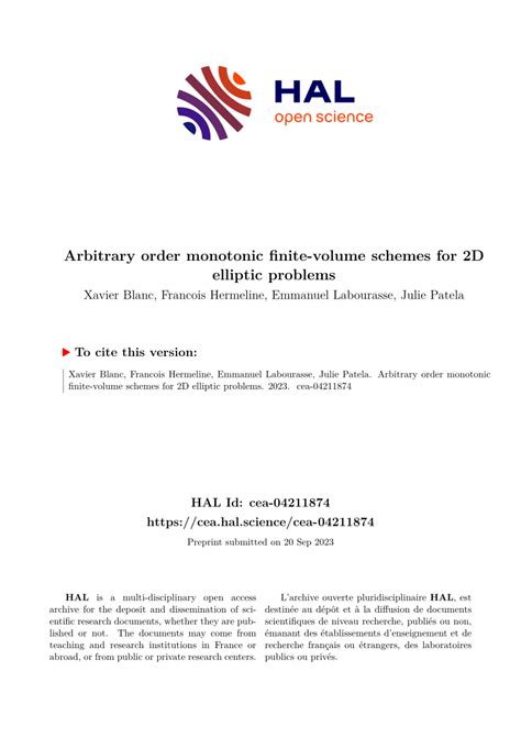 pdf arbitrary order monotonic finite volume schemes for 2d elliptic problems
