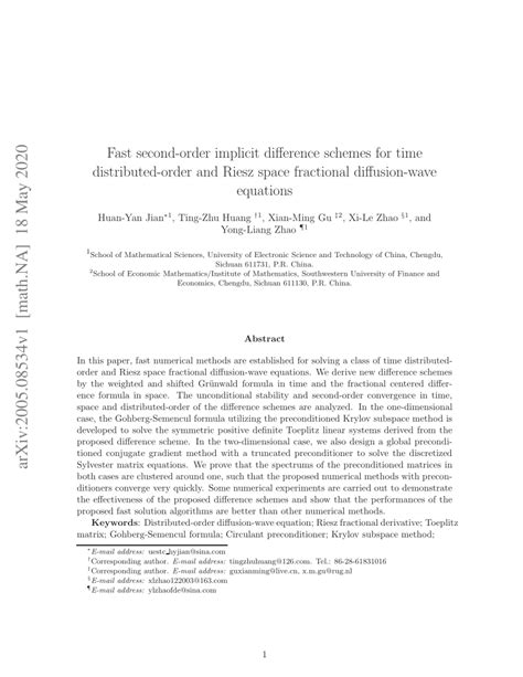 pdf fast second order implicit difference schemes for time distributed order and riesz space