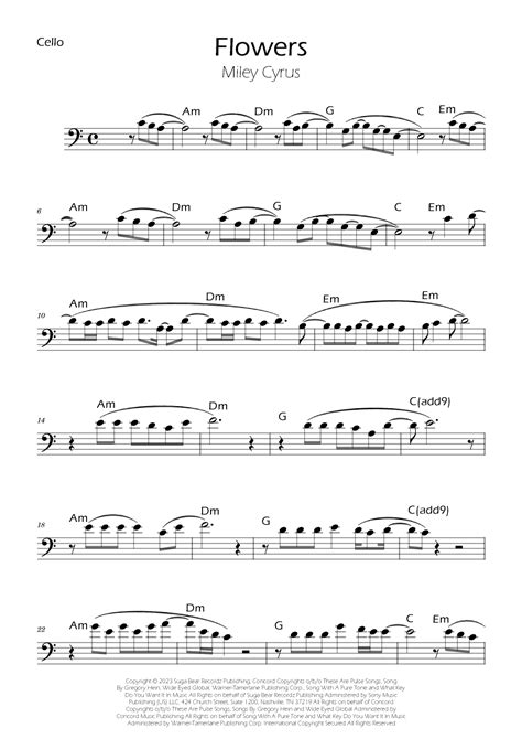 Flowers Arr Ygor Nunes By Miley Cyrus Sheet Music For Cello Solo At