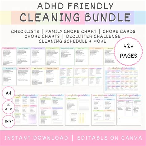 ADHD Cleaning Checklist Bundle Editable ADHD Cleaning Planner Adult