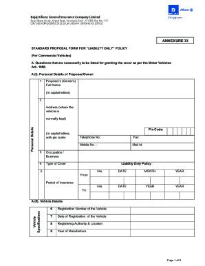 Fillable Online Miscellaneous Vehicle Liability Only Policy PF Pdf Fax