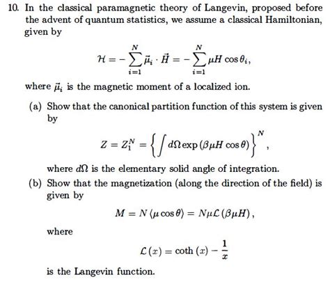 solved 10 in the classical paramagnetic theory of langevin