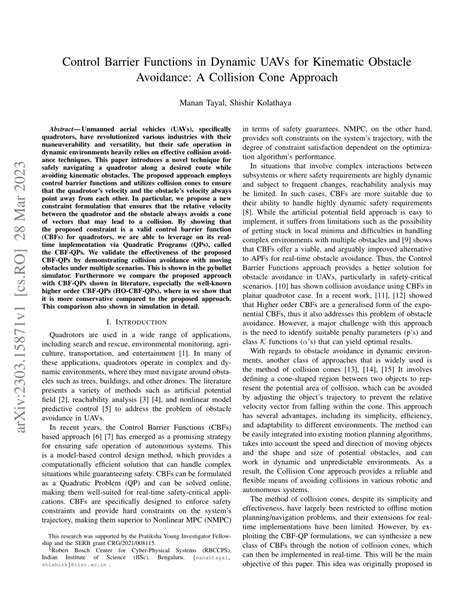 pdf control barrier functions in dynamic uavs for kinematic obstacle avoidance a collision