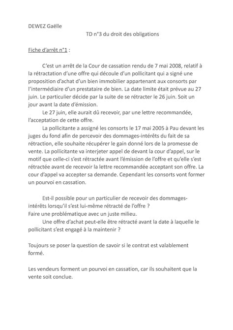 TD n 3 CCIV td de civil DEWEZ Gaëlle TD n3 du droit des