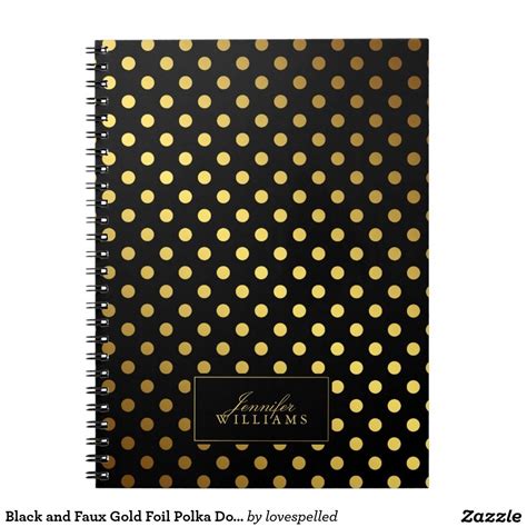 Black And Faux Gold Foil Polka Dots Spiral Note Books Faux Gold Foil