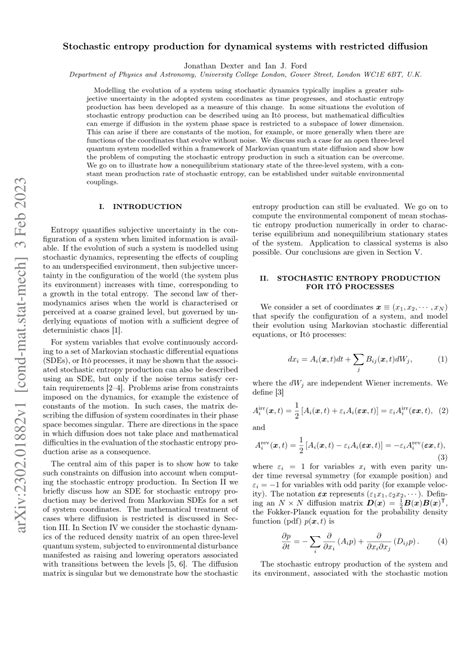 pdf stochastic entropy production for dynamical systems with restricted diffusion