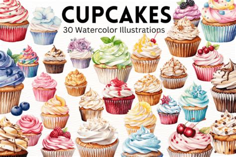 Watercolor Cupcakes Clipart Graphic By Income Plum Creative Fabrica