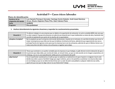 A8 LGPG Actividad 8 Etica profesional Actividad 9 Casos Èticos
