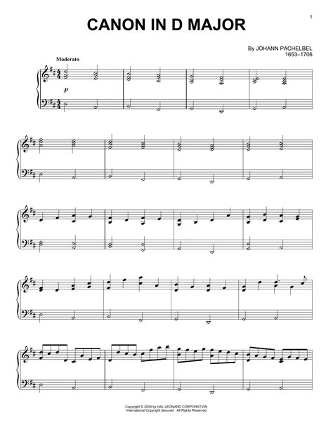 Canon In D Piano Sheet Music Free Printable
