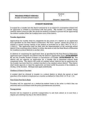 Fillable Online August 2021 STUDENT TRANSFERS A Request For A Transfe