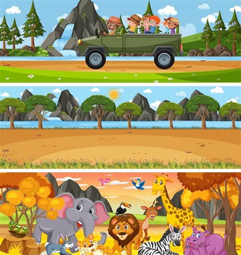 Paisagem De Natureza Diferente Em Cena Diurna Personagem De Desenho