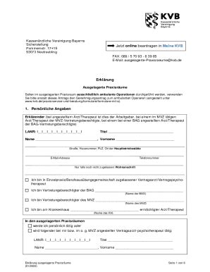 Ausfüllbar Online KVB FORM ausgelagerte Praxisraeume Fax Email
