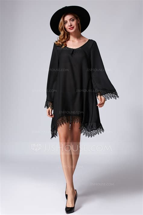 A Line Princess Scoop Neck Knee Length Linen Cocktail Dress With Lace