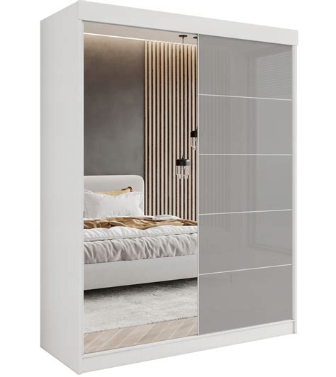 SZAFA PRZESUWNA 2 DRZWIOWA 120 x 205 CM BIAŁA SZARY LACOBEL