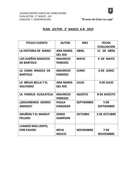 PDF COLEGIO ESPIRITU SANTO DEL VERBO DIVINO PLAN Colegio Espiritu