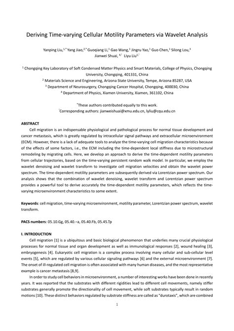 pdf deriving time varying cellular motility parameters via wavelet analysis