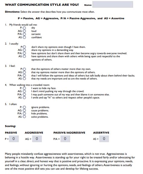 Communication Style Worksheets Examples PDF