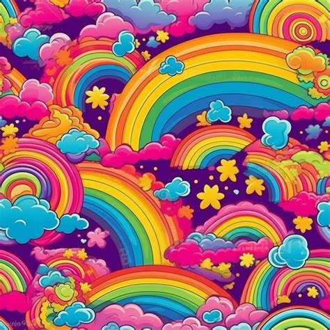 Un Colorido Fondo De Arco Iris Y Nubes Con Estrellas Y Nubes Ai