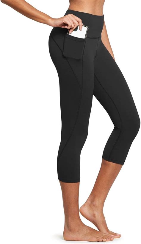 Baleaf Womens Sports Leggings High Waist Fitness Capris Running Tights With Pockets 34 Length