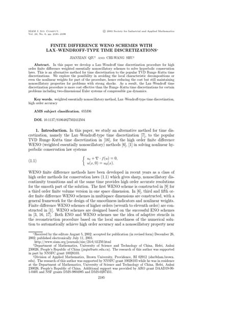 finite difference weno schemes with lax wendroff pdf numerical analysis partial