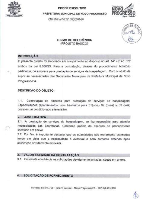 Termo De Referencia Prefeitura Municipal De Novo Progresso Gest O