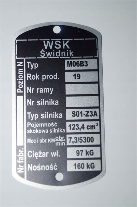 TABLICZKA ZNAMIONOWA WSK 125 M06 B3 wzór org 8642541669 oficjalne
