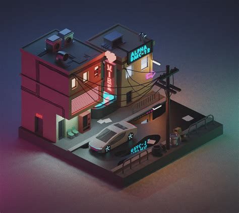 Low Poly Cyberpunk City D Illustration On Behance Cyberpunk House