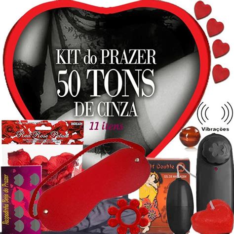 Kit Sex Shop Coraçao Prazer 50 Tons De Cinza 11 Itens Sexy Shop