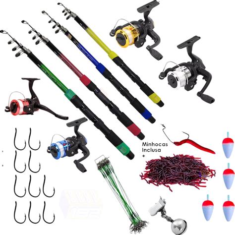Kit De Pesca Completo Vara Telescópica 1 70 Molinete Linha E
